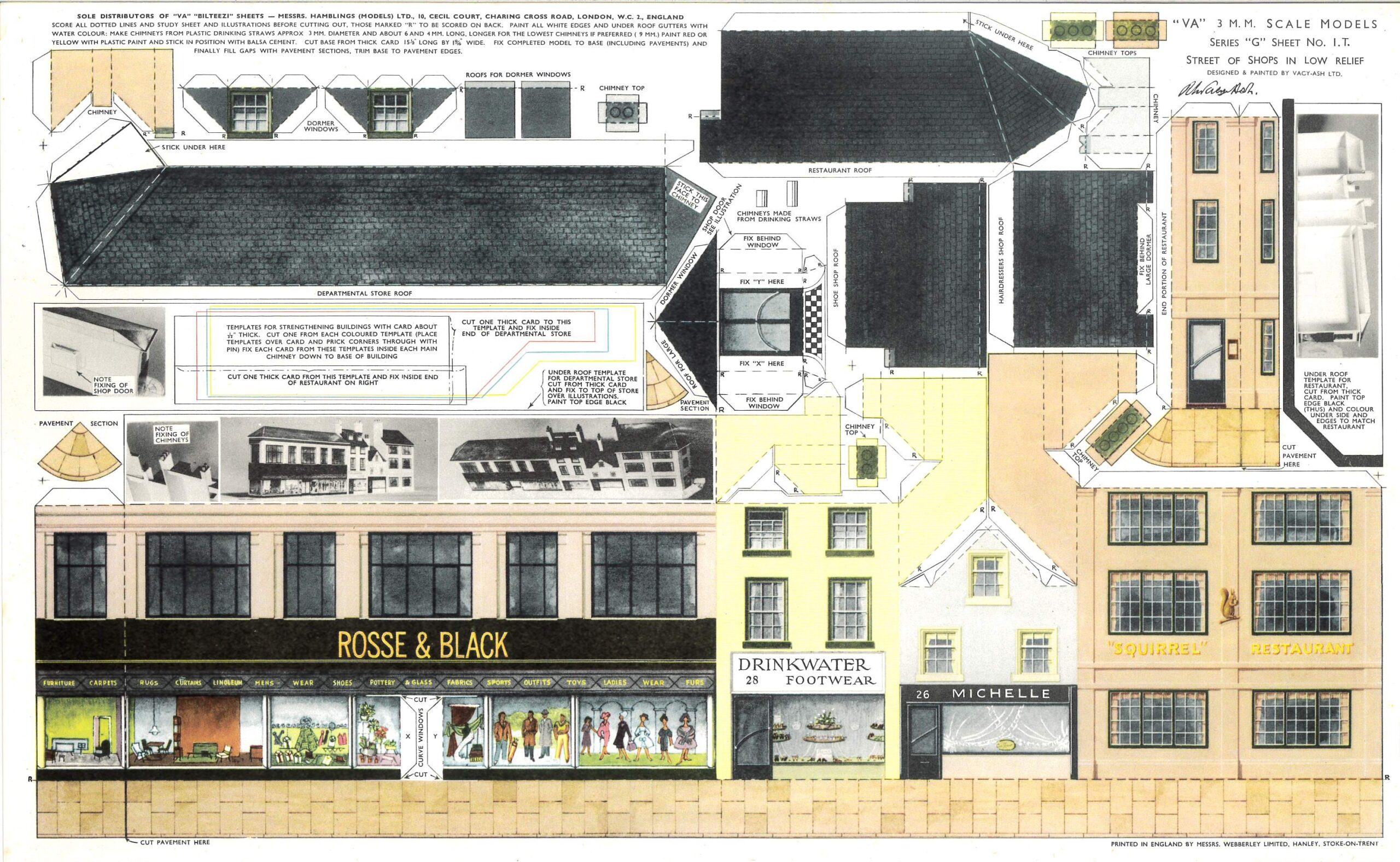 BILTEEZI 3mm/TT Row of Town Shops Building Kit Sheet No. G1 - Squires Tools